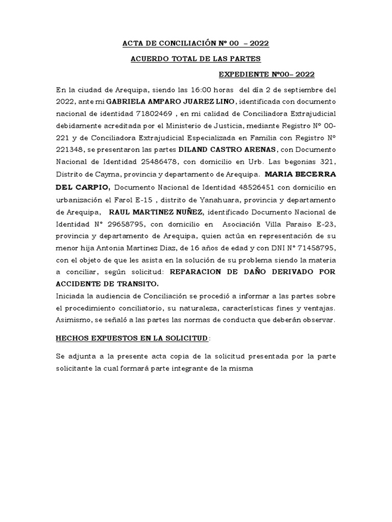 Modelo de Acta Accidente de Transito | PDF
