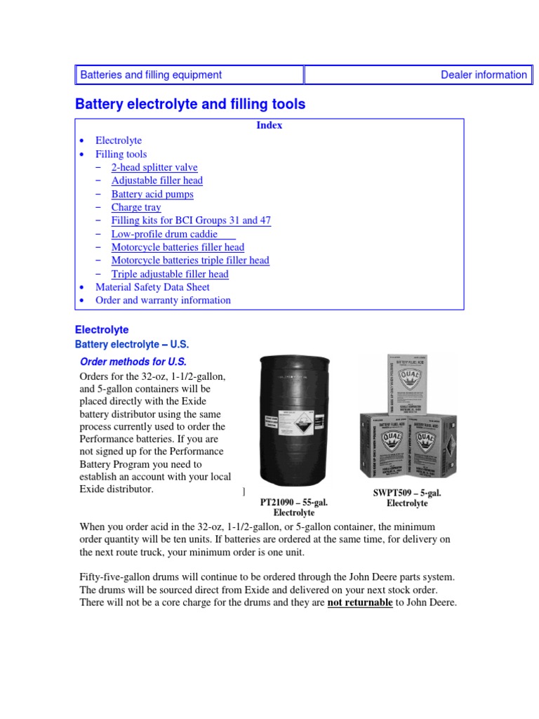 Battery Electrolyte & Filling Tools Guide | PDF | Pump | Valve