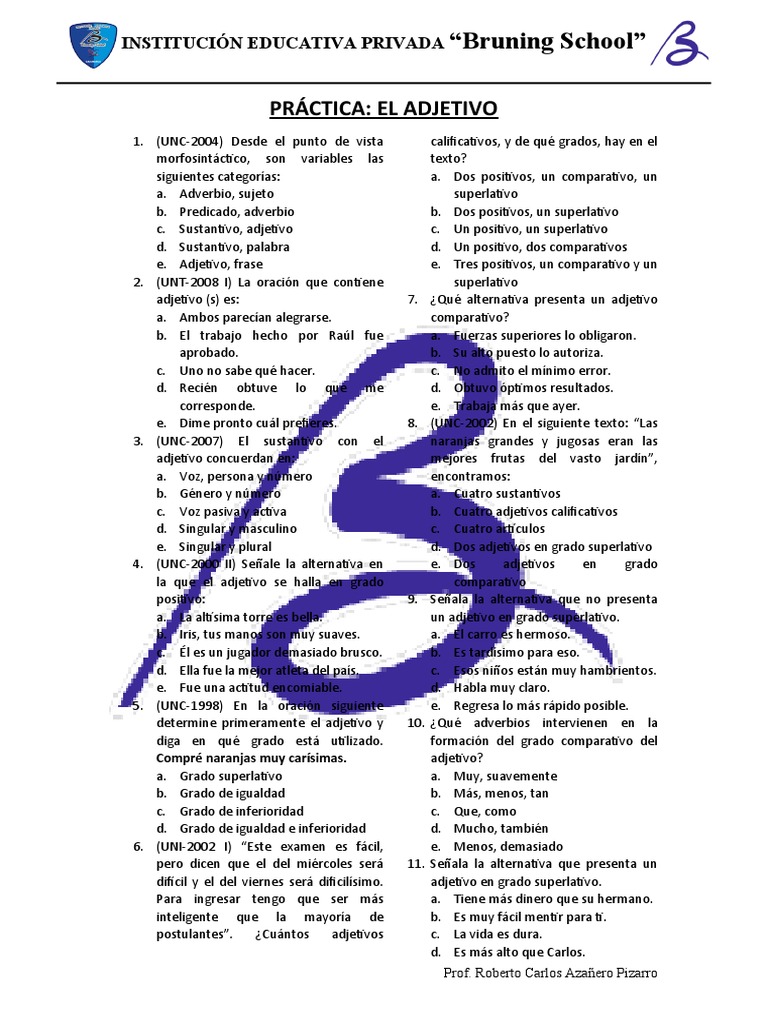 Práctica - El Adjetivo | PDF | Adjetivo | Adverbio