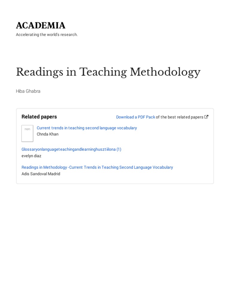 Readings in Methodology Articles On The Teaching of English As A Foreign Language-with-cover ...
