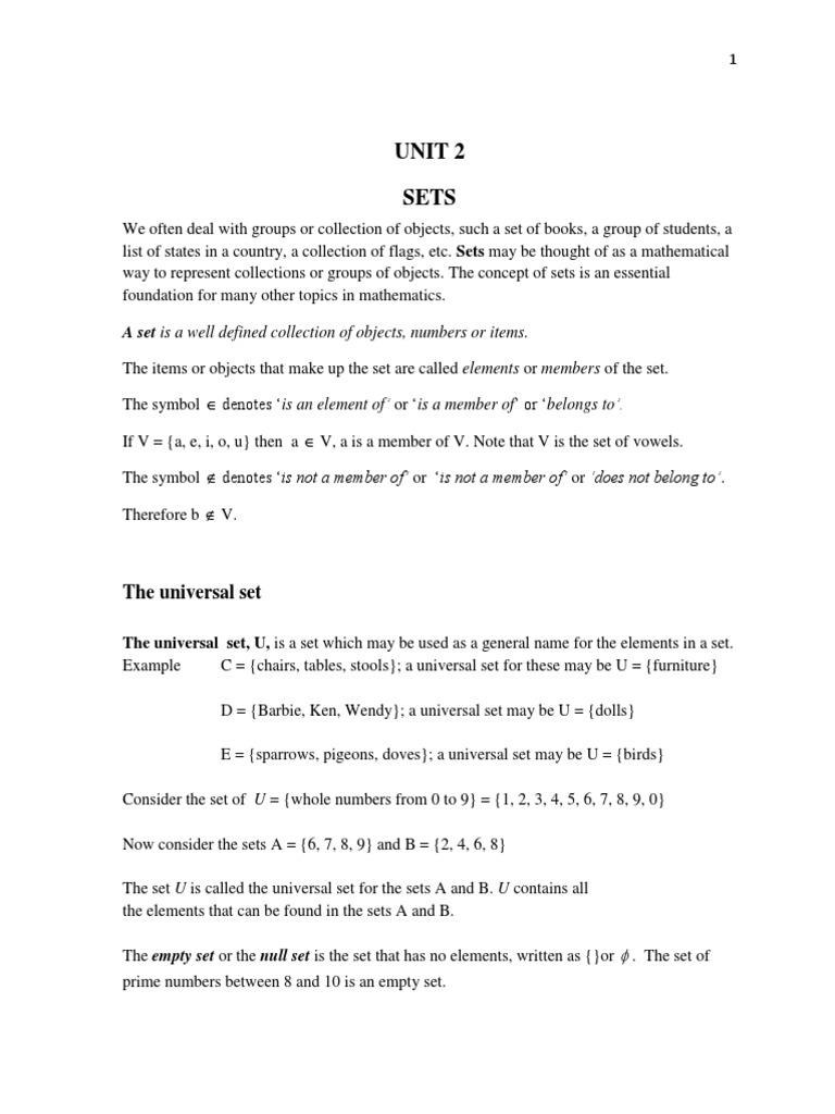 Unit 2 Sets 1 1 Pdf Set Mathematics Intersection Set Theory 