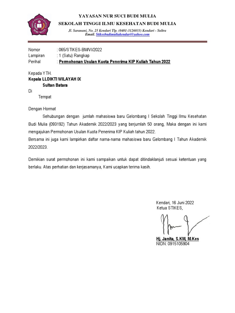 Surat Permohonan Kuota | PDF