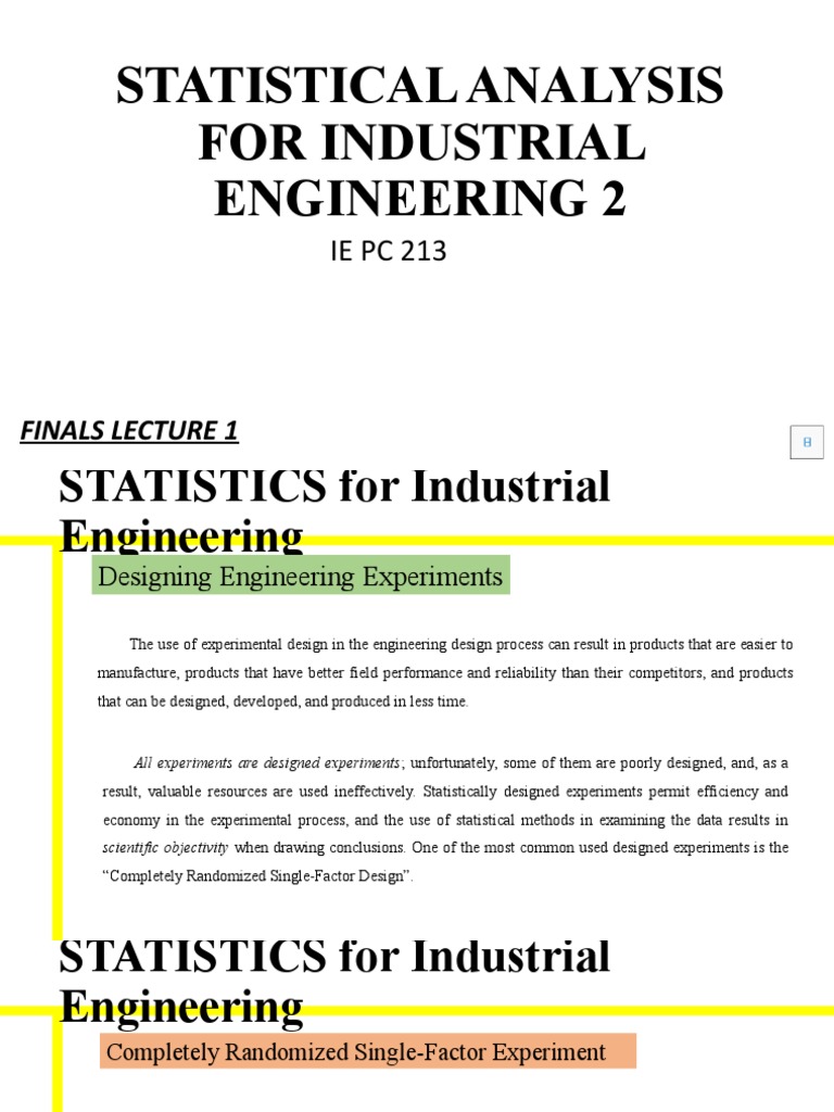 2a Statistical Analysis For Industrial Engineering 2 For Finals Lecture ...
