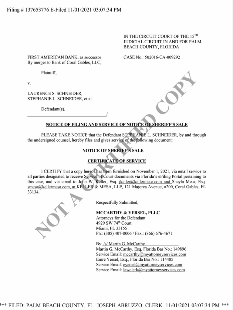 708 Notice of Filing and Service of Notice of Sheriff's Sale | PDF ...