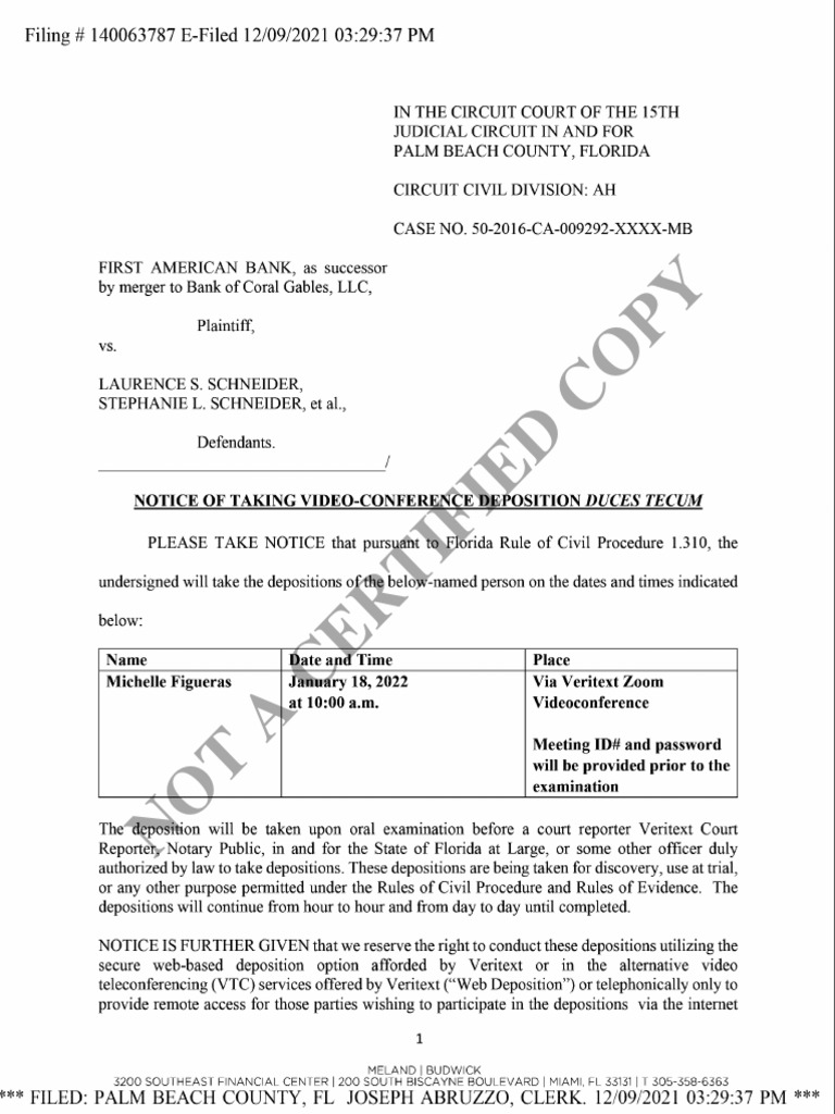 740 Notice of Taking Video-Conference Deposition Duces Tecum 12.09.2021 ...