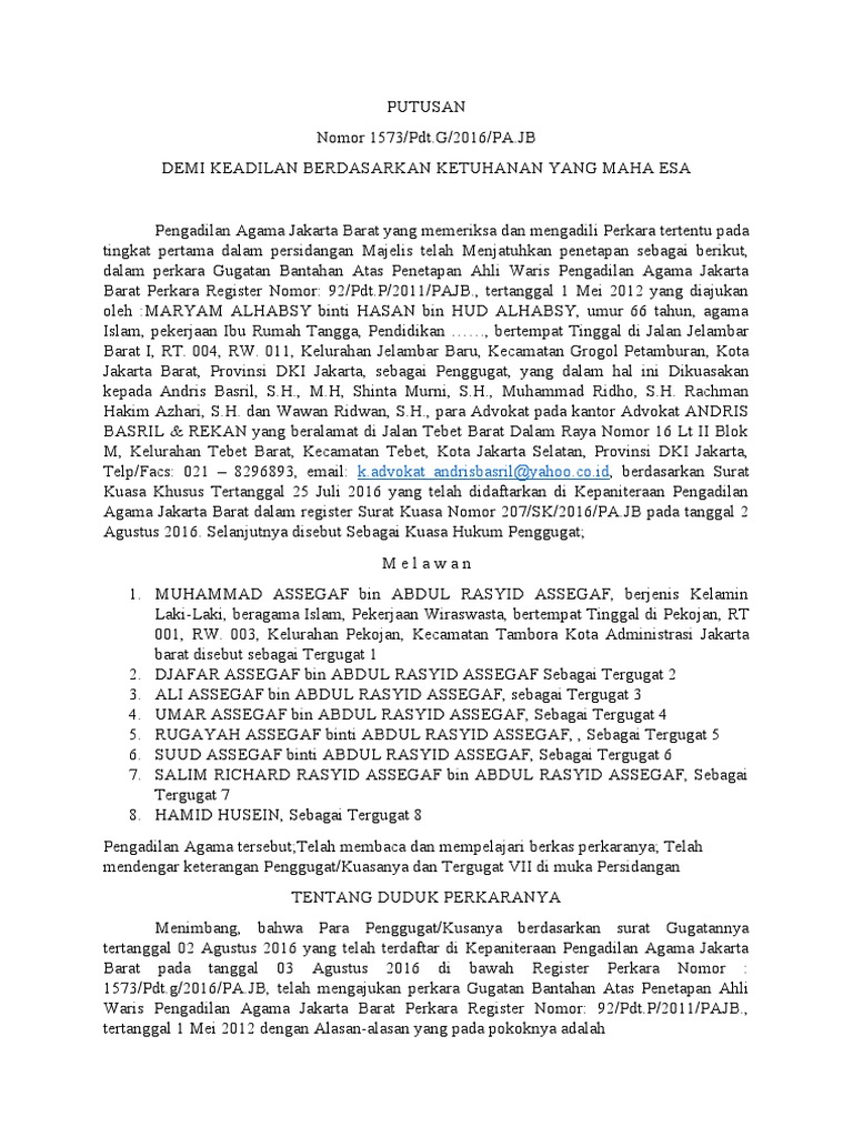 Surat Putusan Waris Adat | PDF