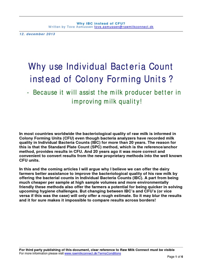 Why Individual Bacteria Counts Provide a More Accurate Representation of Raw Milk Quality Than ...