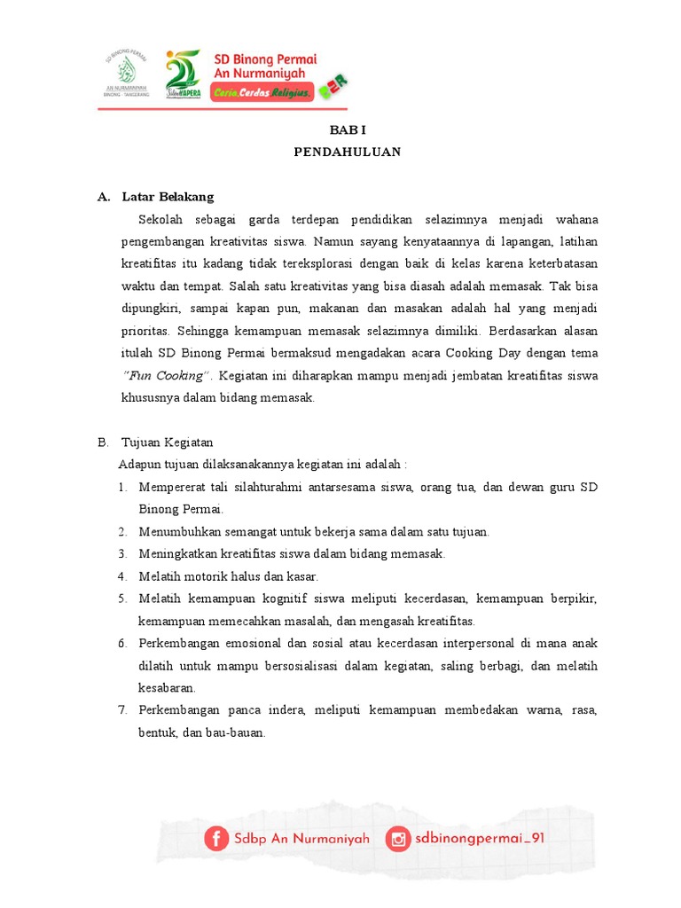 Cooking Day SD Binong Permai | PDF