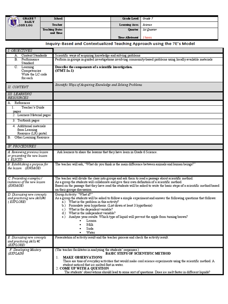 Lesson Plan For Scientific Method | PDF | Experiment | Scientific Method