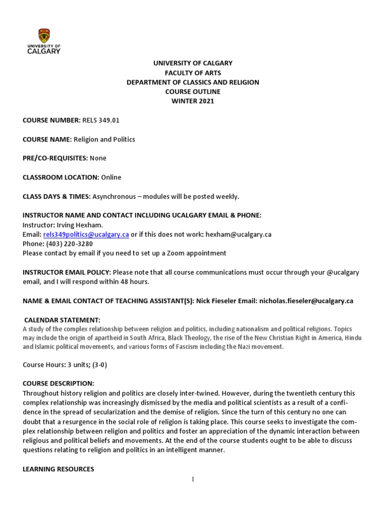RELS 349 W21 Course Outline | PDF | Academic Dishonesty | Course Evaluation