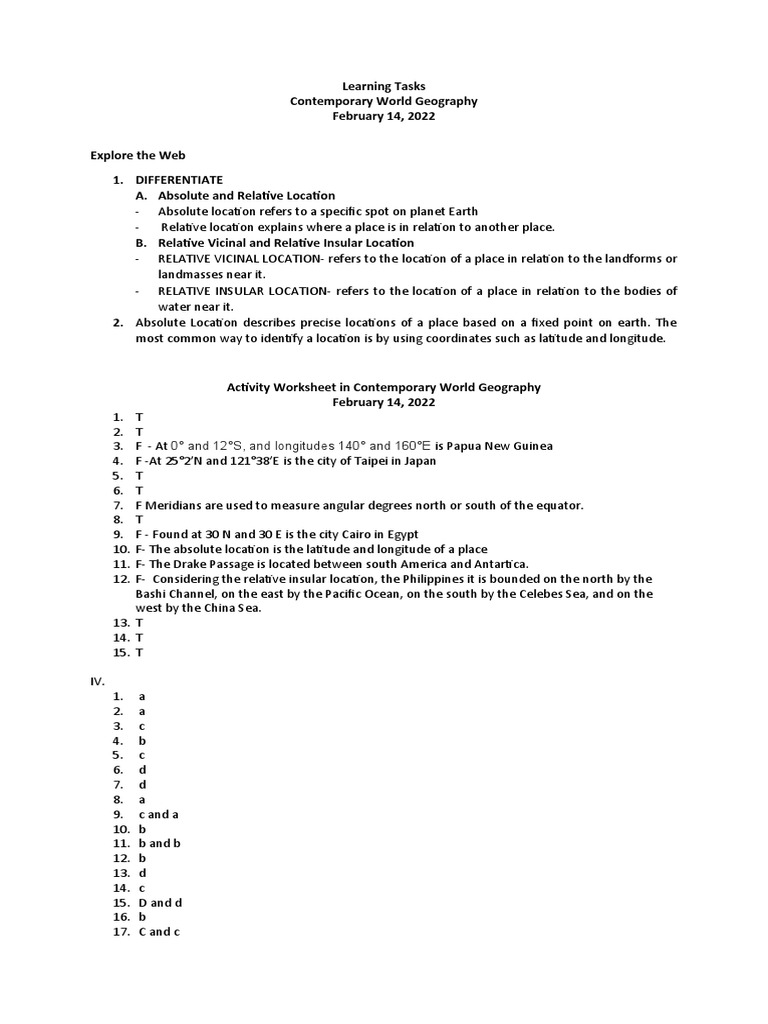 Learning Tasks Activity Worksheet | PDF