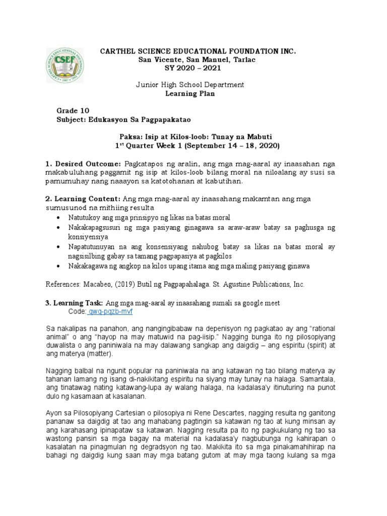 Esp 10 - Q1 Lessons | PDF