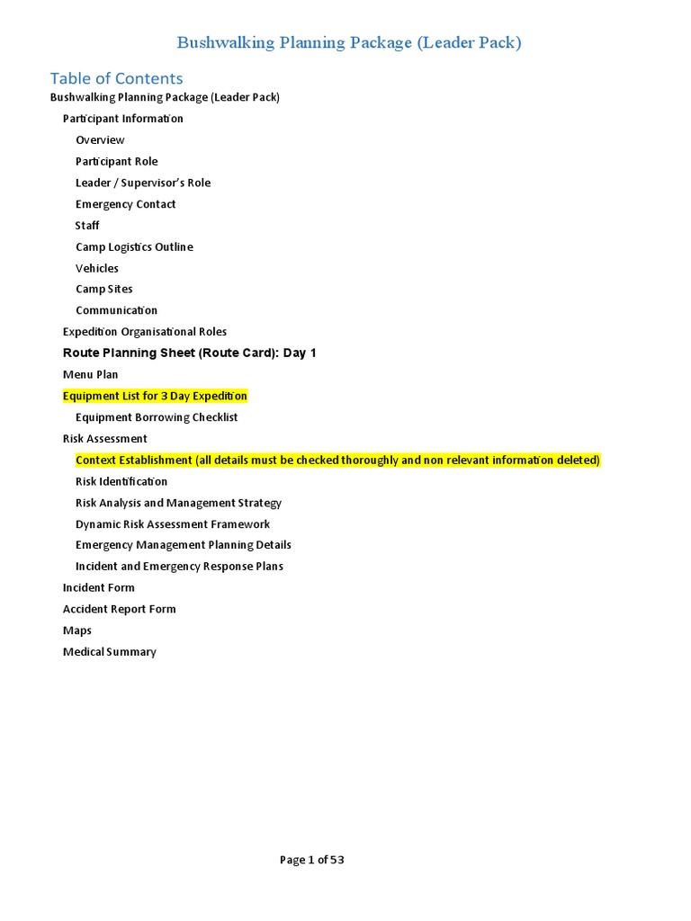 Group 3 - Bushwalk Planning Package Leaders Pack | PDF | Meal | Lunch