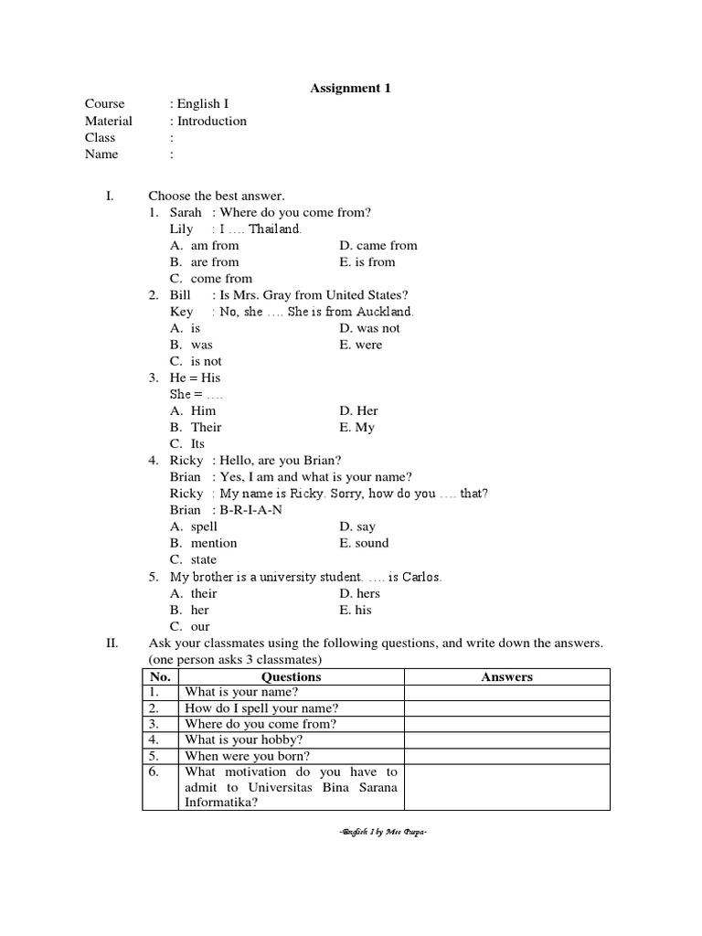 Assignment 1 B. Inggris | PDF | Language Arts & Discipline