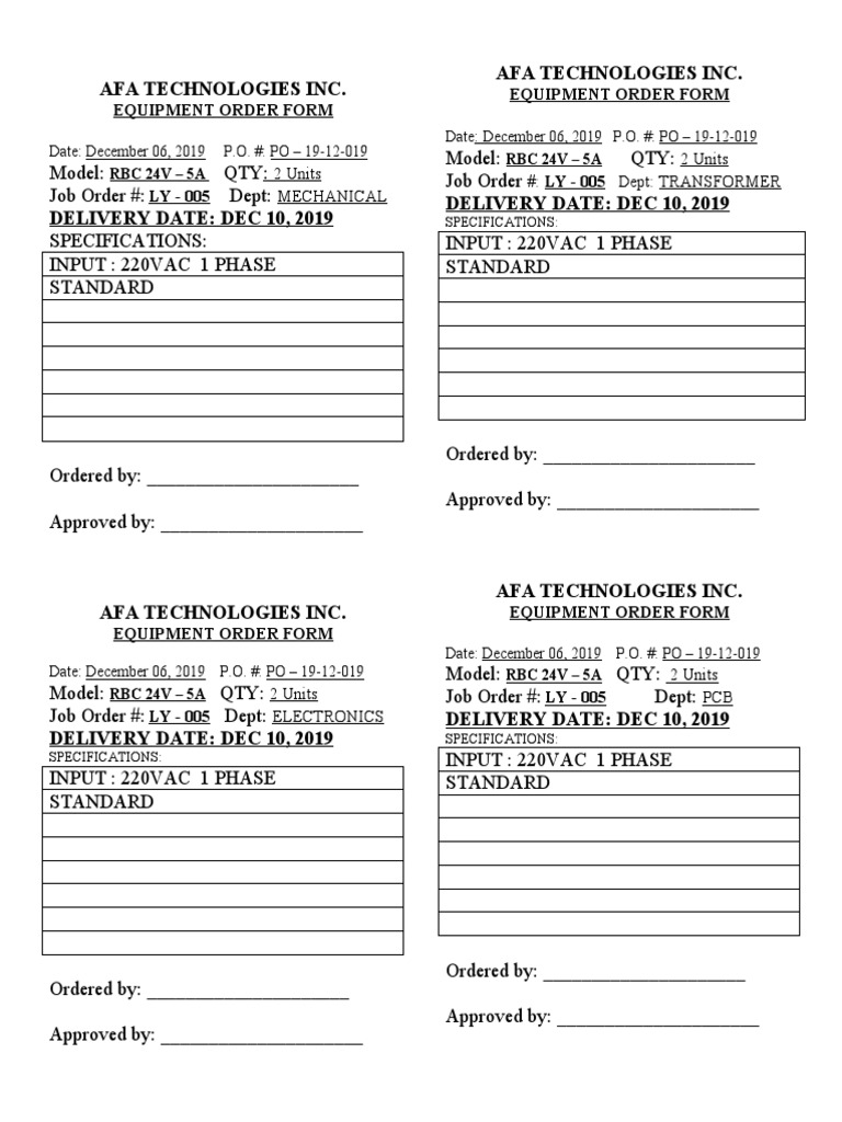 Job Order Form | PDF | Electrical Components | Electrical Engineering