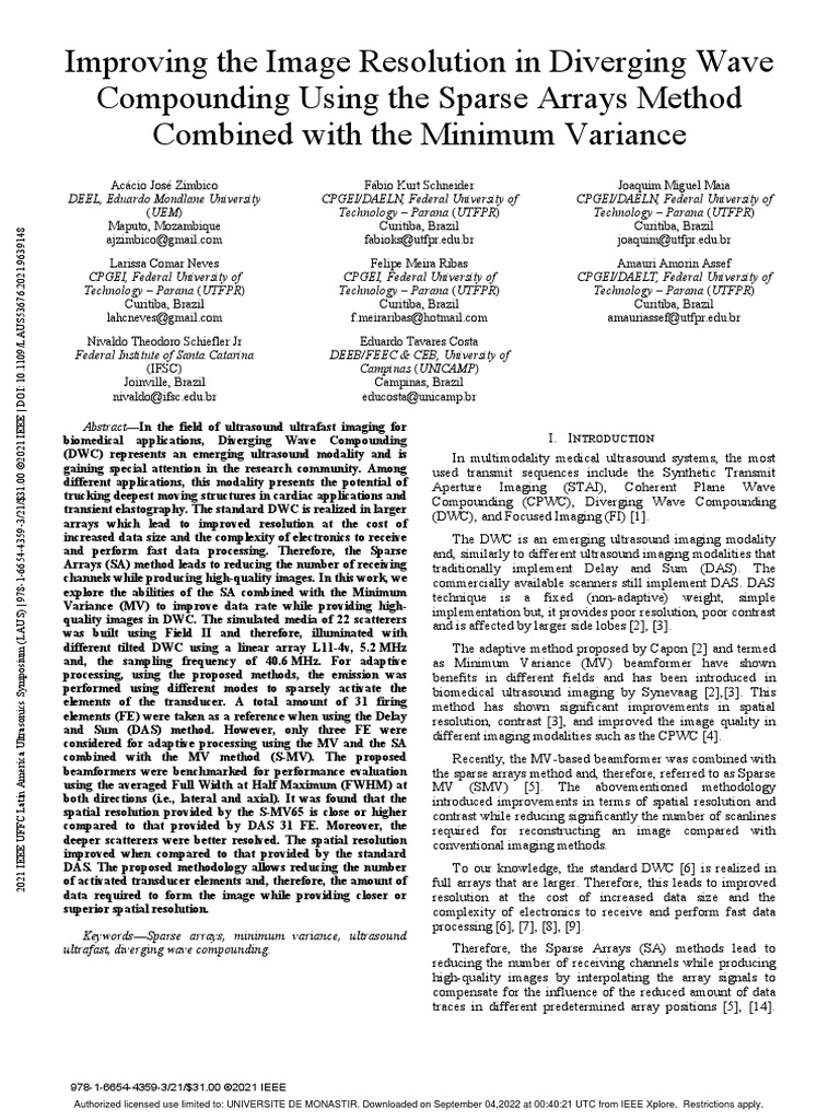 Improving The Image Resolution in Diverging Wave Compounding Using The Sparse Arrays Method ...