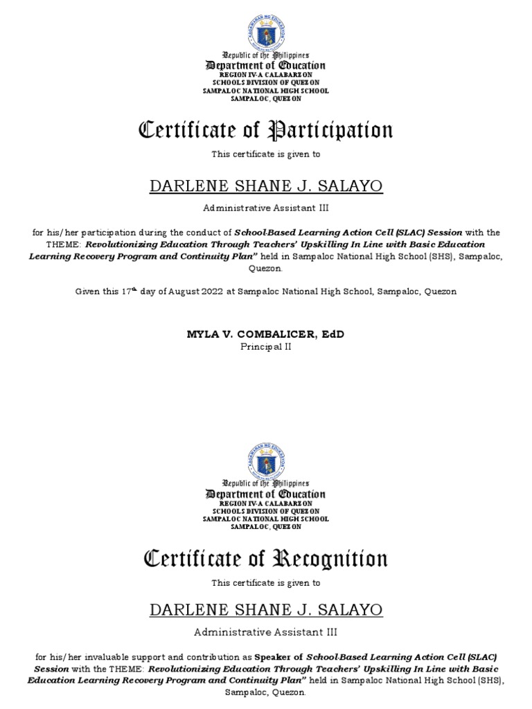 Certificate of PARTICIPATION DEPED | PDF | Administrative Law | Public Administration