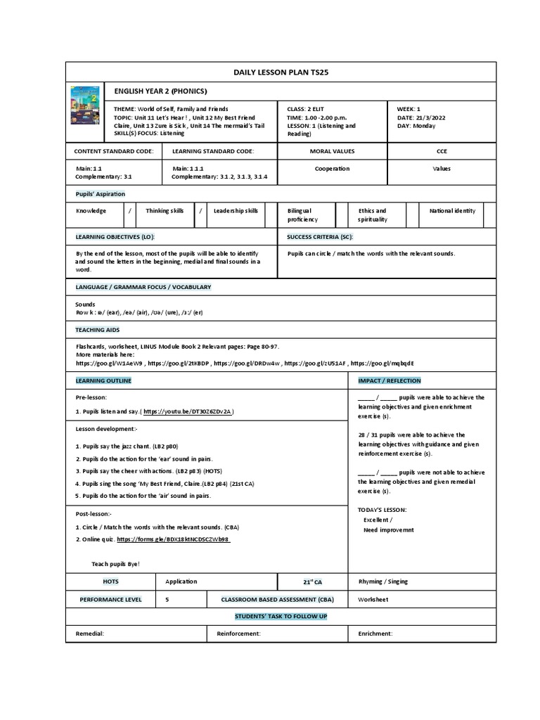 Daily Lesson Plan Ts25 | PDF | Lesson Plan | Education Theory