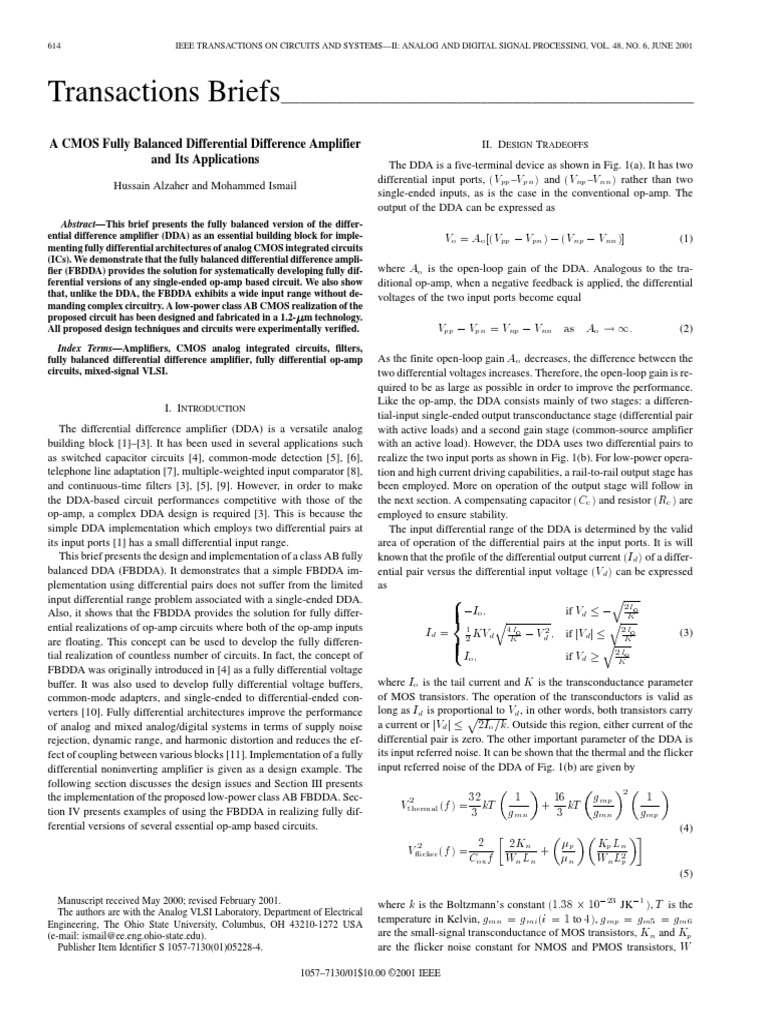A CMOS Fully Balanced Differential Difference Amplifier and Its ...