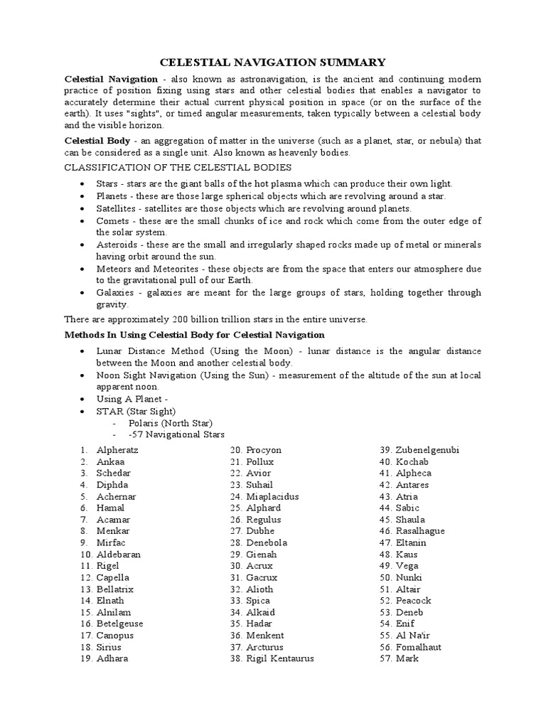 Celestial Navigation Summary | PDF | Stars | Outer Space