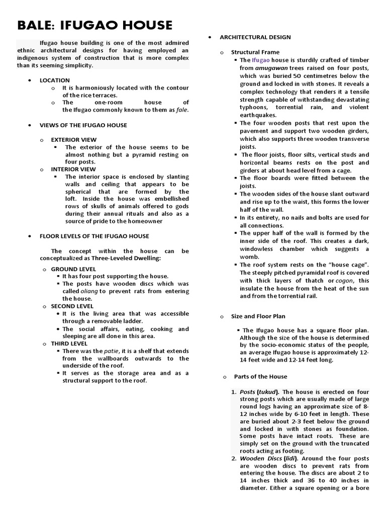 Bale Ifugao House | PDF | Door | Roof