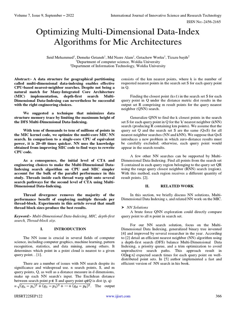 Optimizing Multi Dimensional Data Index Algorithms For Mic Architectures Pdf Array Data