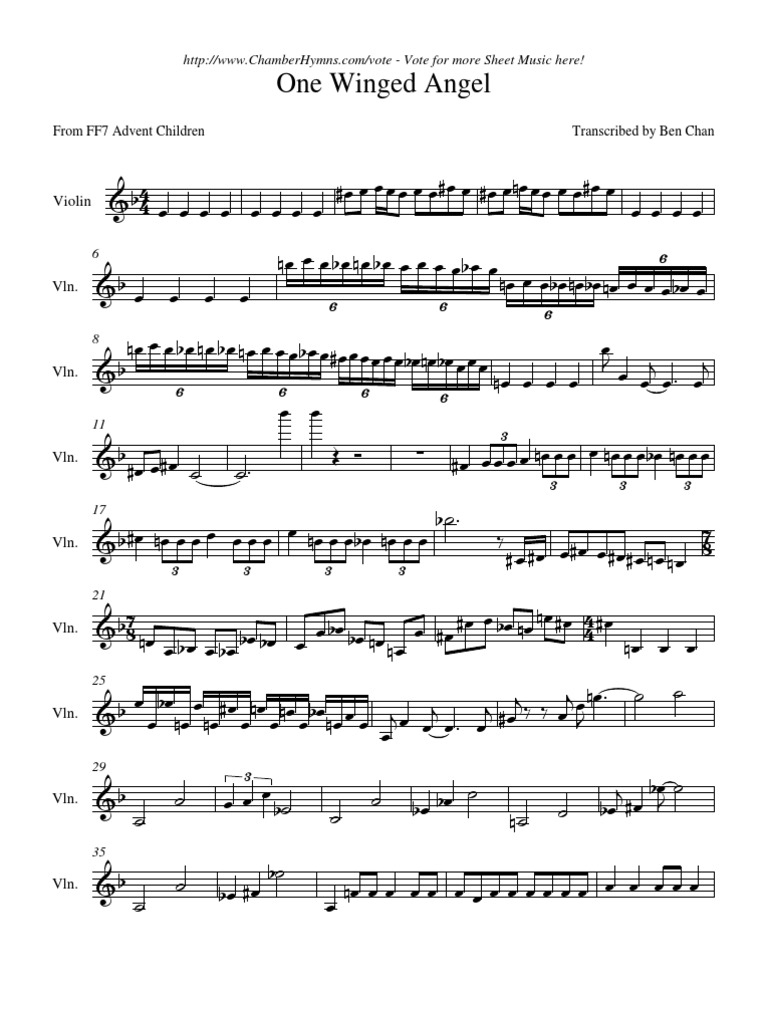 One Winged Angel Violin Sheet Music | PDF