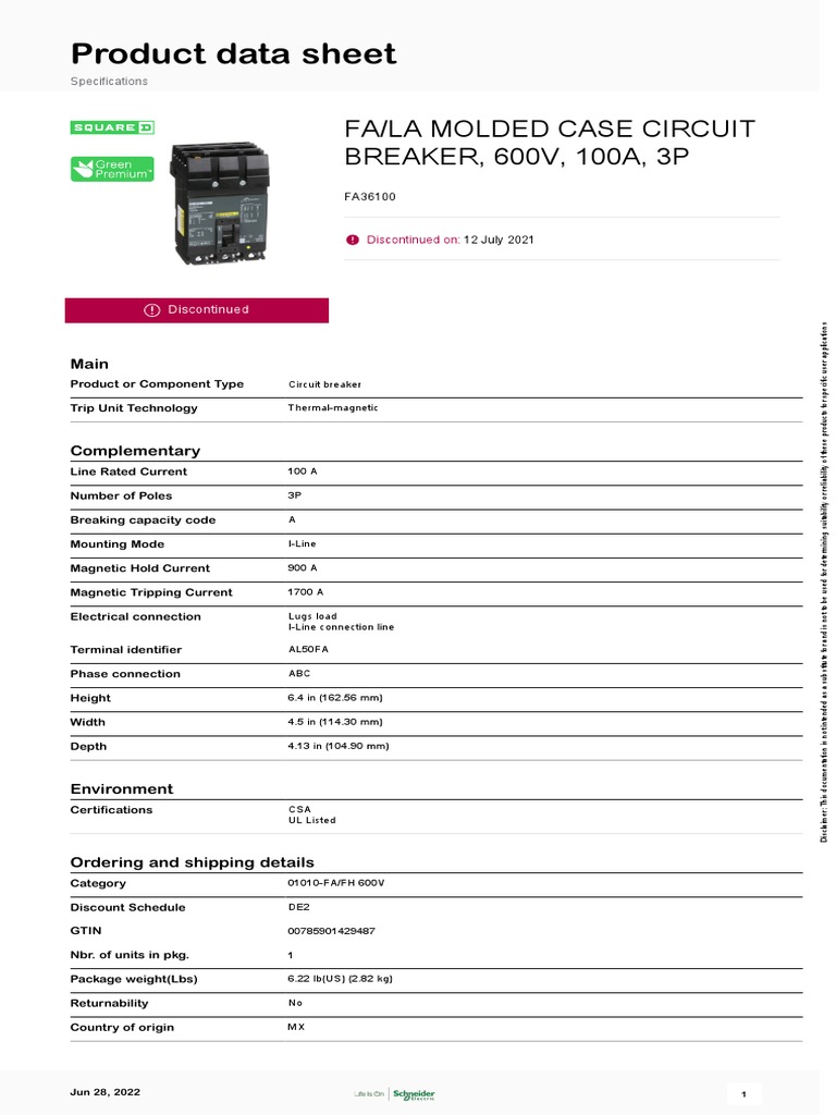 FA (F-Frame) Molded Case Circuit Breakers and Switches - FA36100 | PDF ...
