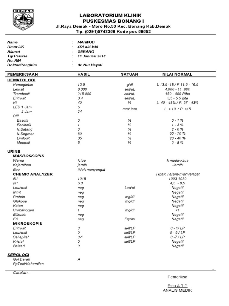 Hasil LABORATORIUM KLINIK | PDF