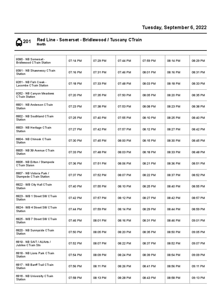 Schedule - Route 201 - Red Line - Somerset - Bridlewood - Tuscany ...