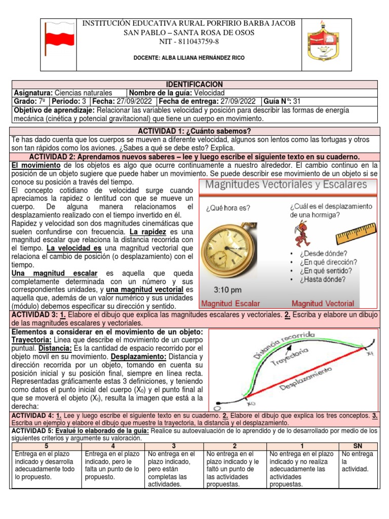 Guía 31. Velocidad | PDF | Velocidad | Vector Euclidiano