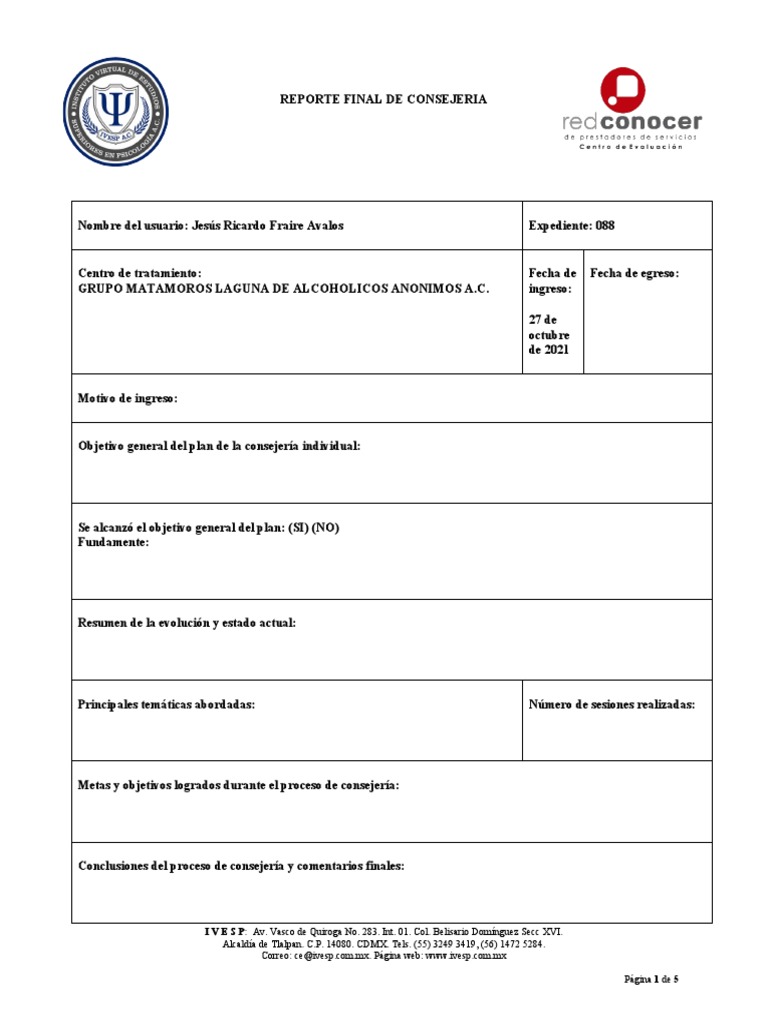 Reporte Final de Consejeria | PDF
