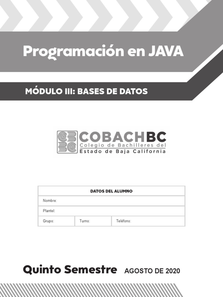 PROGRAMACIÓN EN JAVA - Módulo III - Bases de Datos - 2020-2 | PDF ...