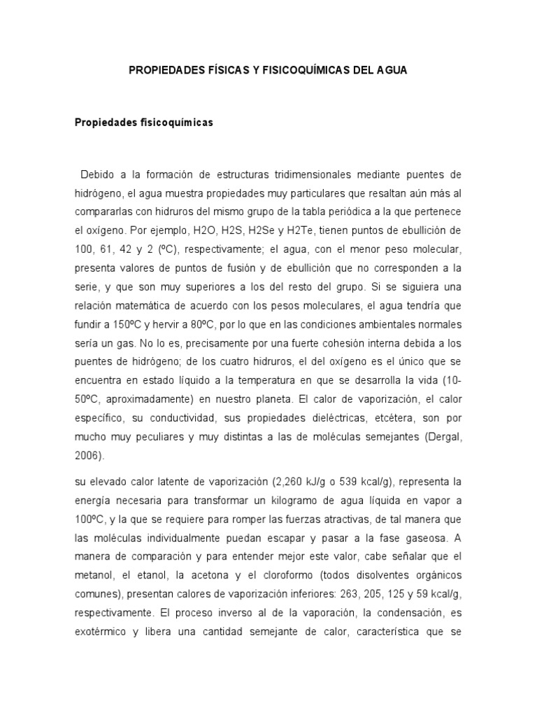 Las propiedades físicas y químicas fundamentales del agua | PDF | Propiedades del agua | Moléculas