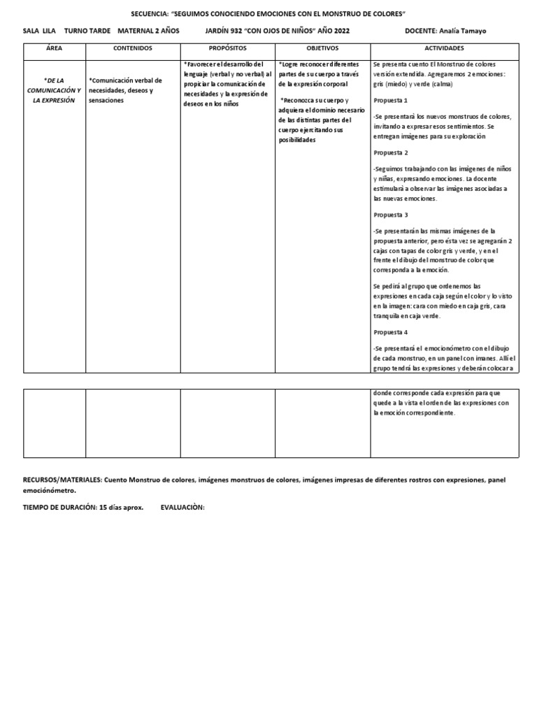 Secuencia Conocemos El Monstruo de Colores | PDF | Las emociones ...
