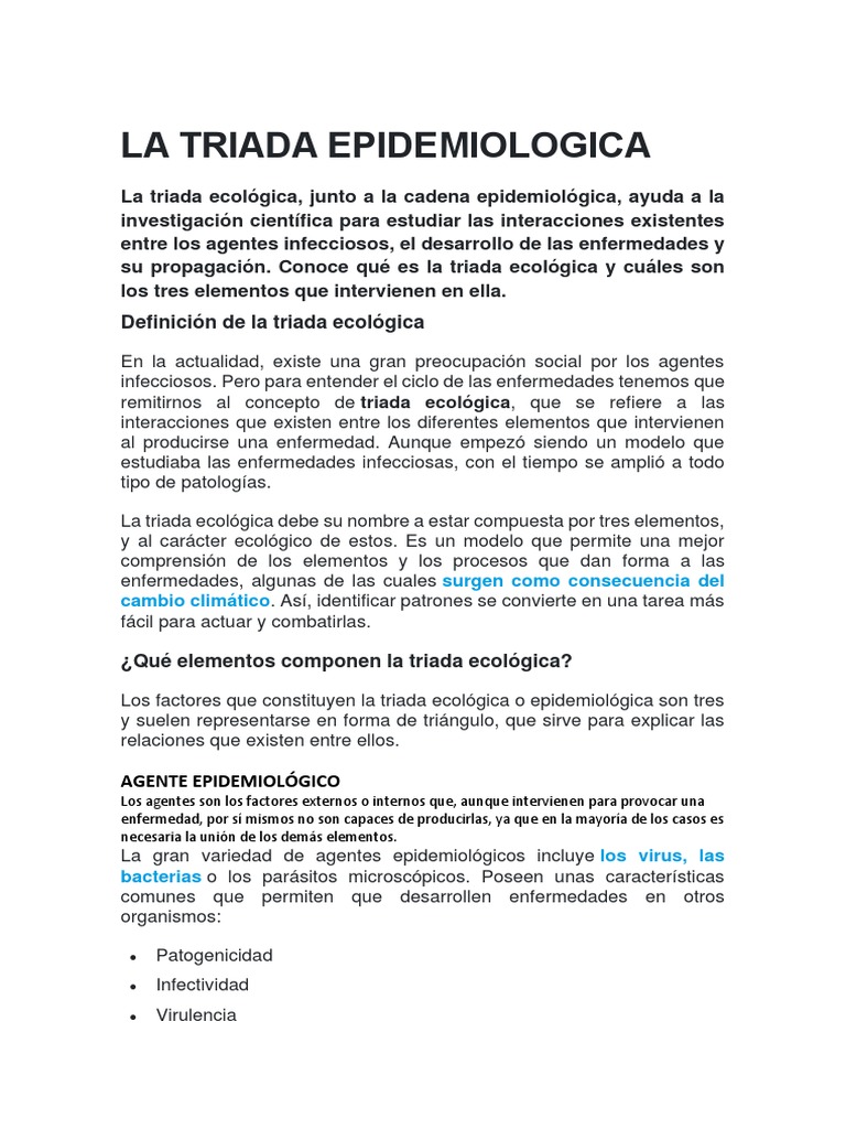 LA TRIADA EPIDEMIOLOGICA (Tarea VII Sem.) | PDF | Infección | Epidemiología