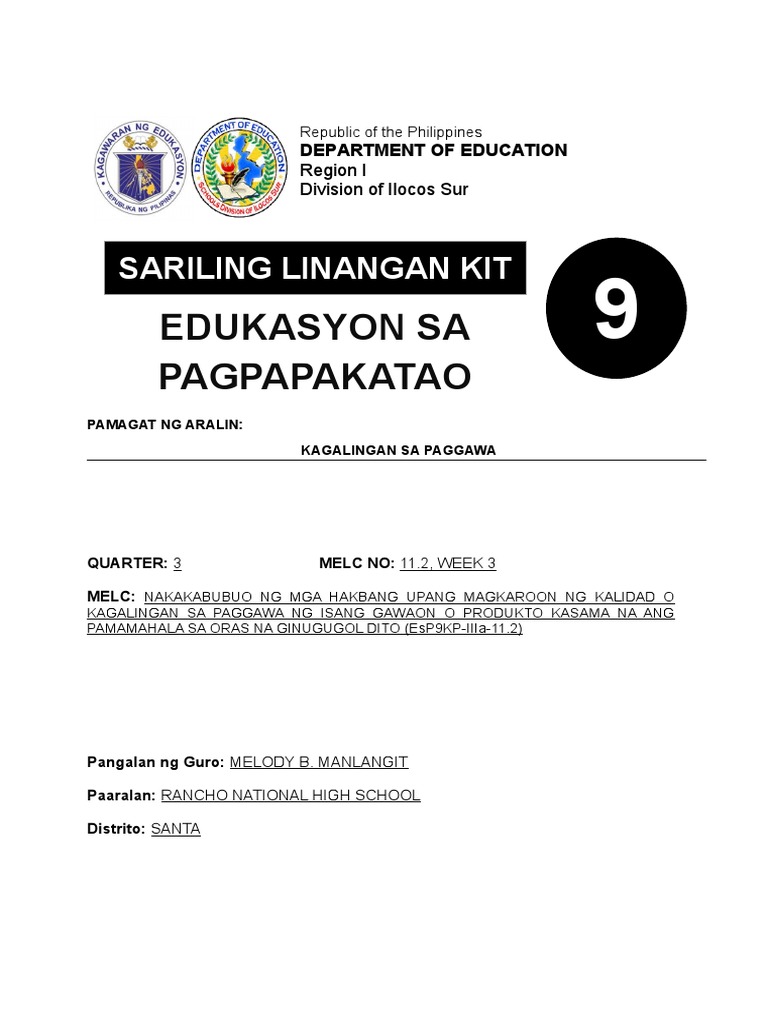 ESP Grade 9 Q3 WK 3.1 | PDF