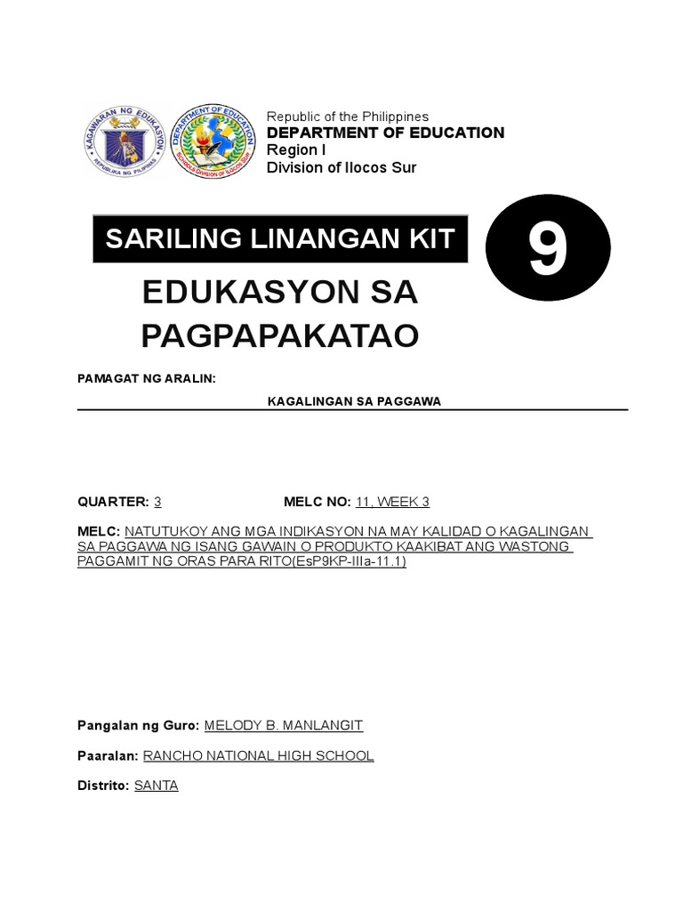 ESP Grade 9 Q3 WK 3 | PDF