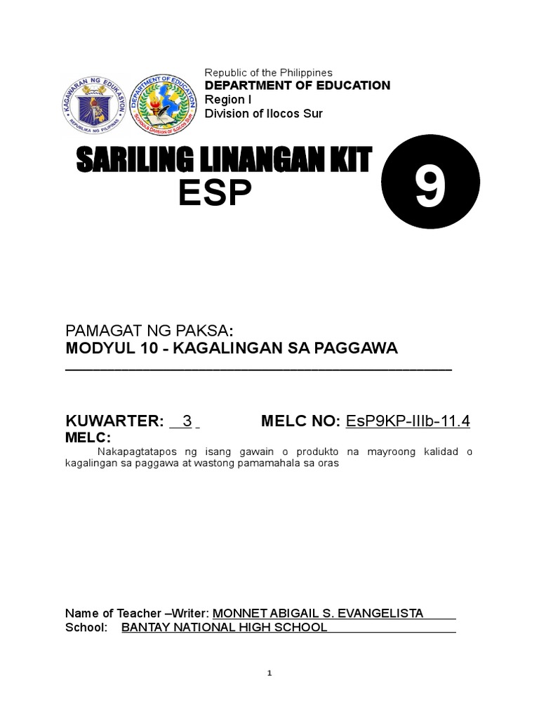 ESP Grade 9 Q3 WK 4.1 | PDF