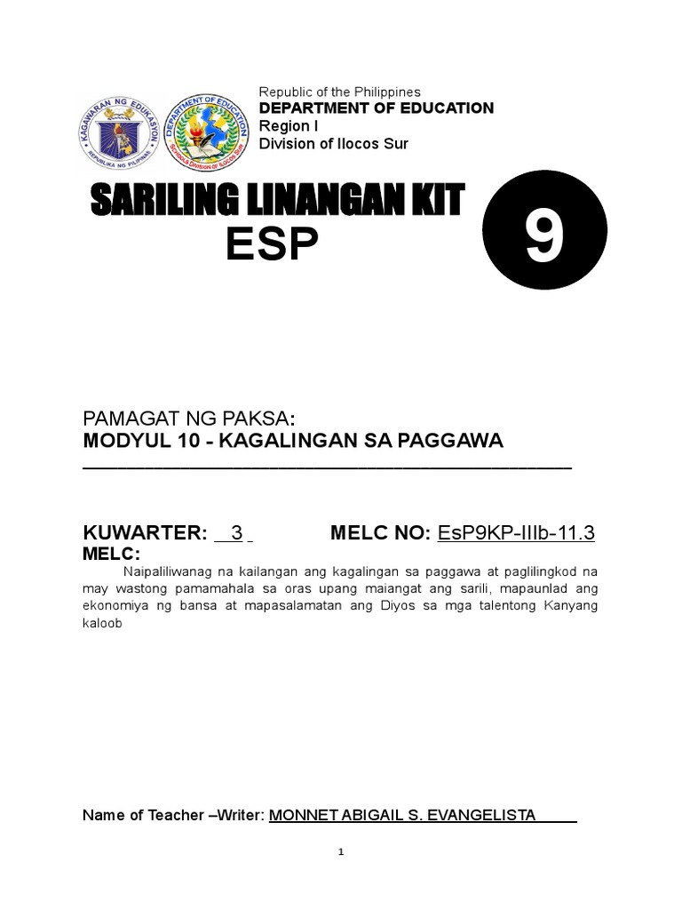 ESP Grade 9 Q3 WK 4 | PDF