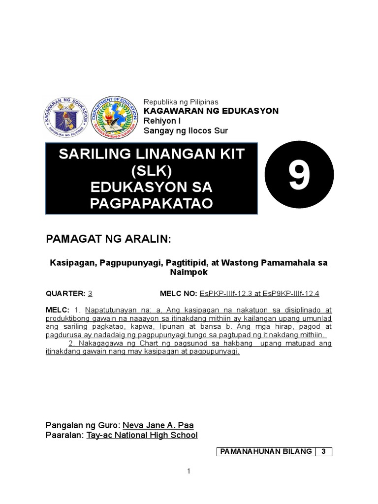 Esp Grade 9 q3 WK 6 | PDF