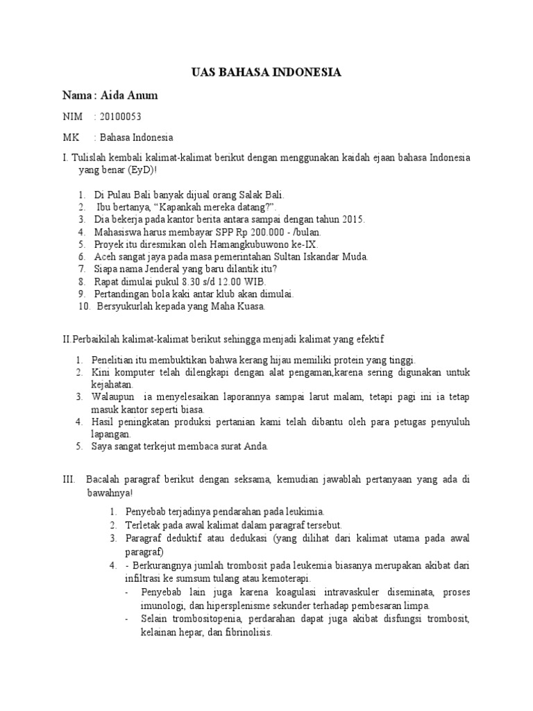UAS BAHASA INDONESIA Anum | PDF