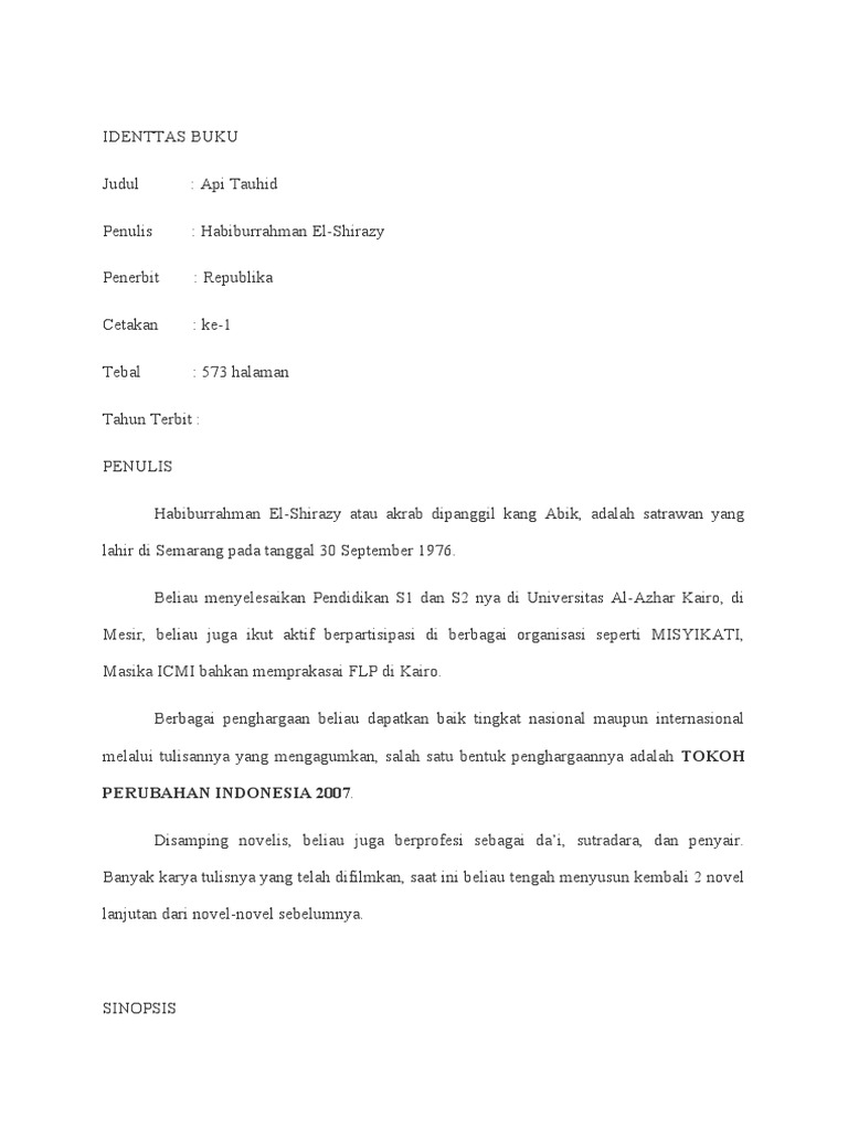 RESENSI BUKU (Api Tauhid) | PDF