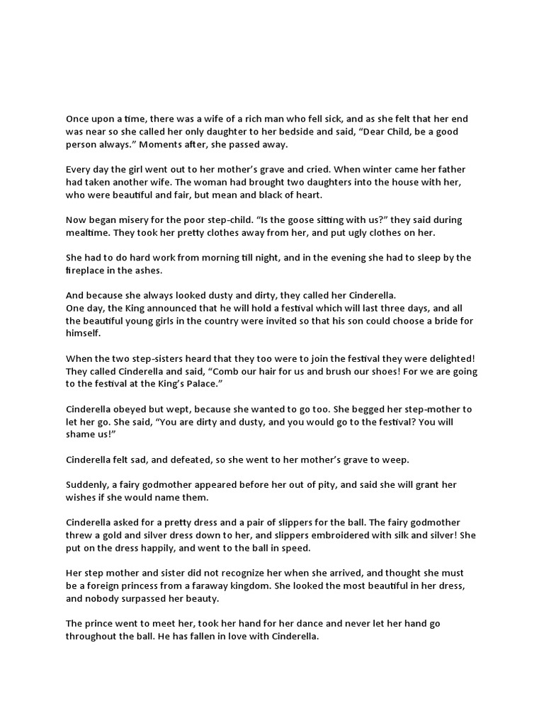 CINDERELLA Storytelling Text | PDF | Cinderella | Fairy Tales