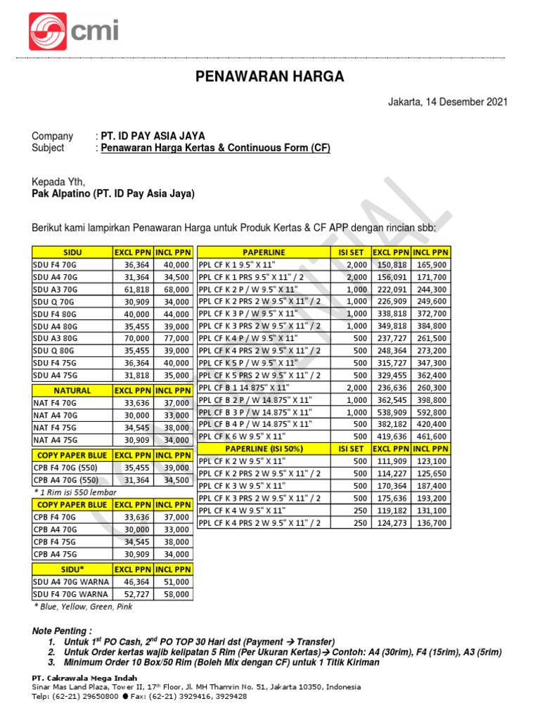 Penawaran Harga Id Pay Jaya (Des 2021) | PDF