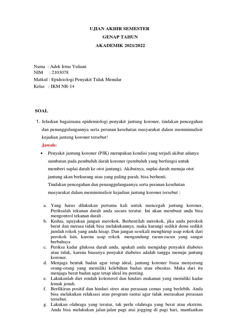 Soal Dan Jawaban Uas Genap Epid TDK Menular. | PDF
