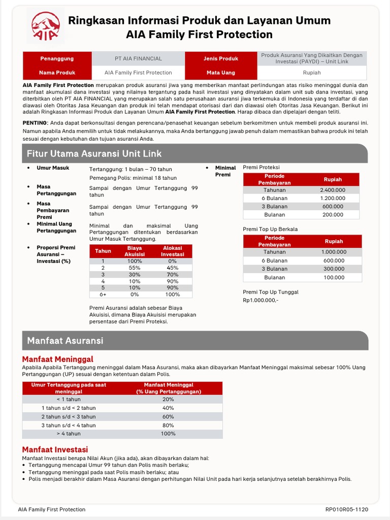 AIA Family First Protection | PDF | Pengelolaan Keuangan & Uang