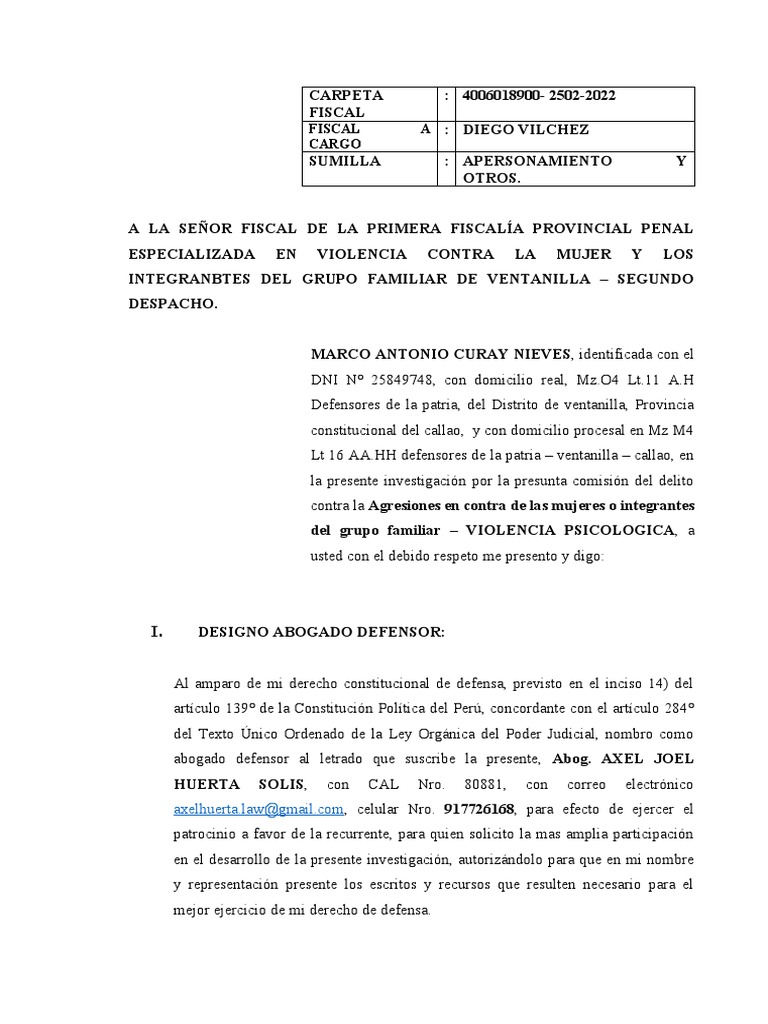 Apersonamiento - Marco Curay | PDF | Principios éticos | Ley Pública