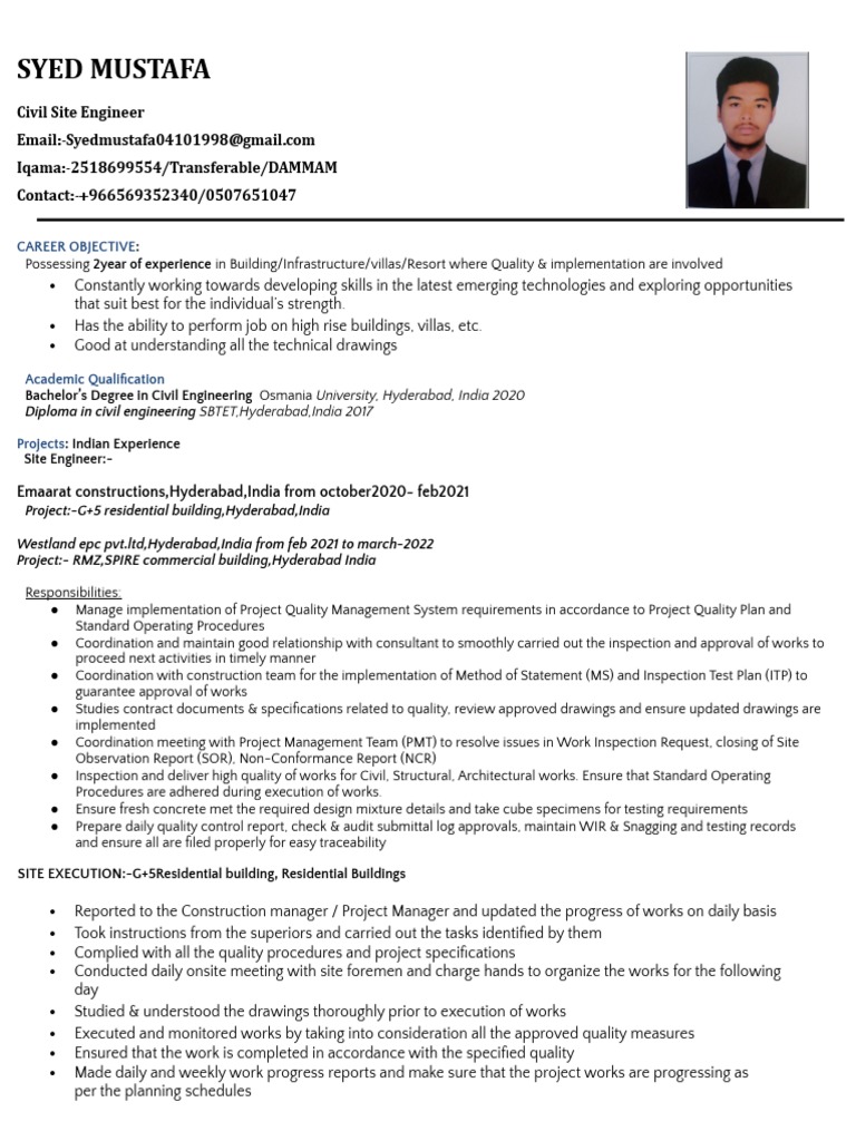 Syed Mustafa CV | Download Free PDF | Specification (Technical Standard ...