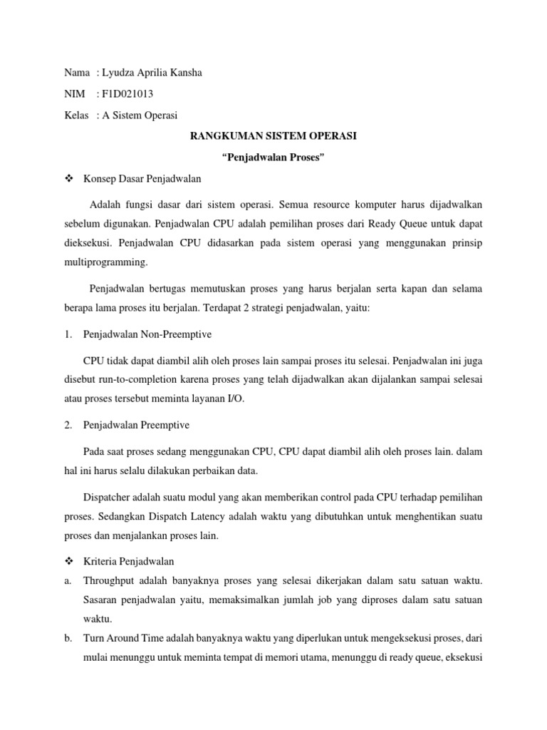 Penjadwalan Proses dalam Sistem Operasi | PDF